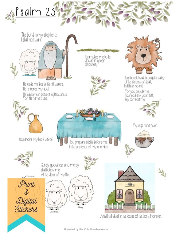 Psalm 23 Print and Digital Stickers With Watercolor Effect - Etsy