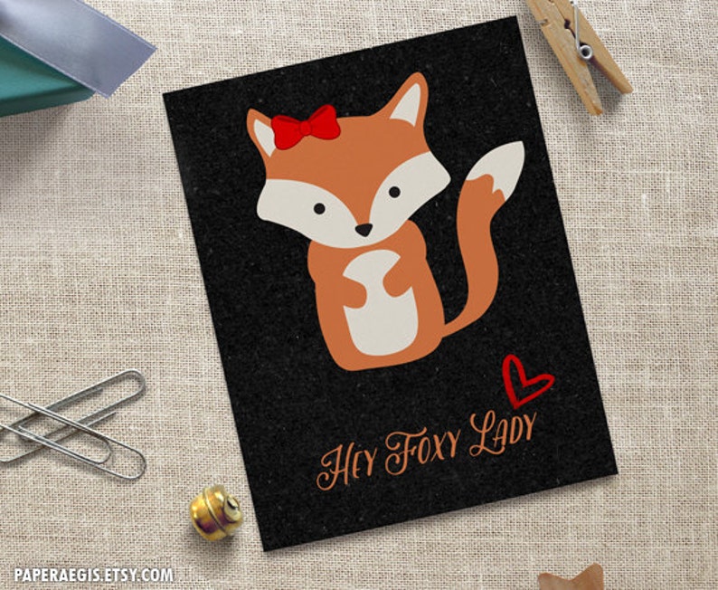Instant Download - Hey Foxy Lady! A2 Card Design - Punny Card, Fox ...
