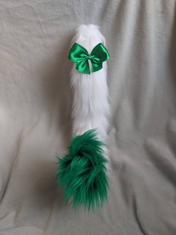Standard Slim White Kitty Tail with Green Tip and Detachable | Etsy