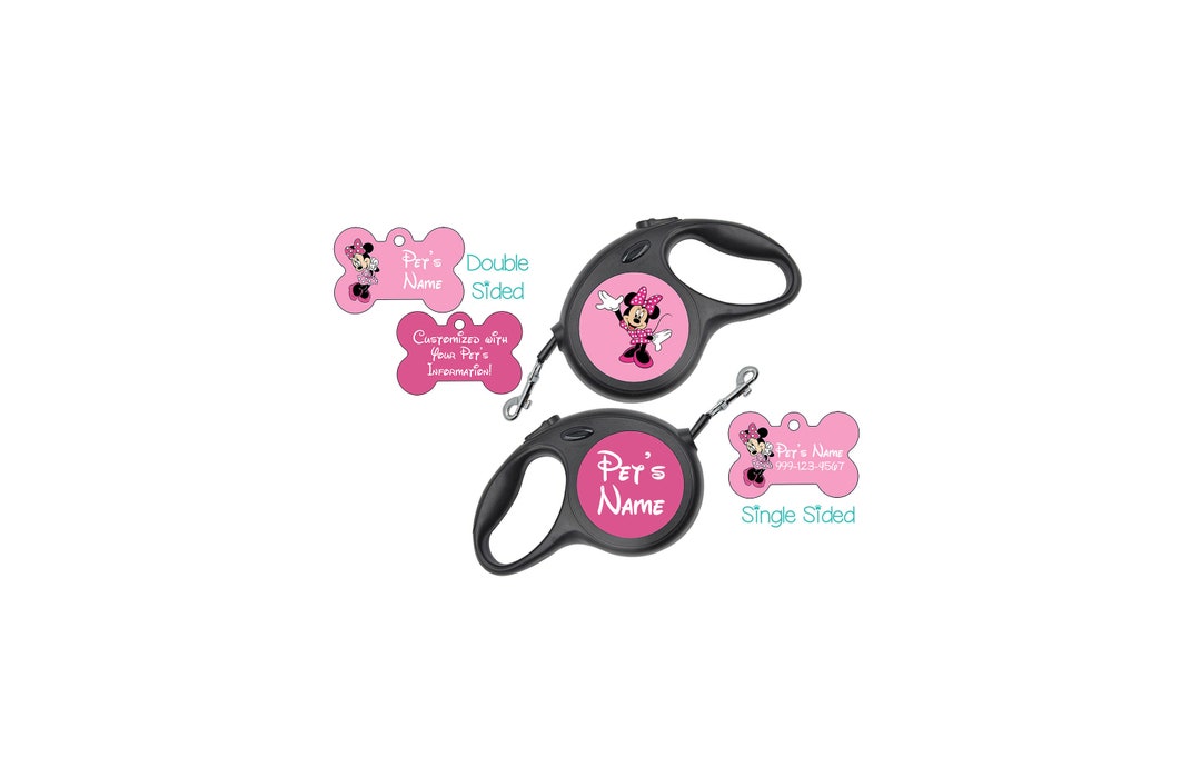 Minnie Mouse Disney Pet Id Dog Tags & Retractable Leash - Etsy