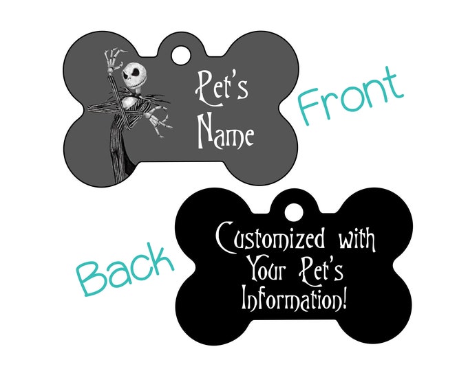 Pet ID Tag Jack Skellington inspired Dog Tag, Cat Tag, Pet Tag - Etsy