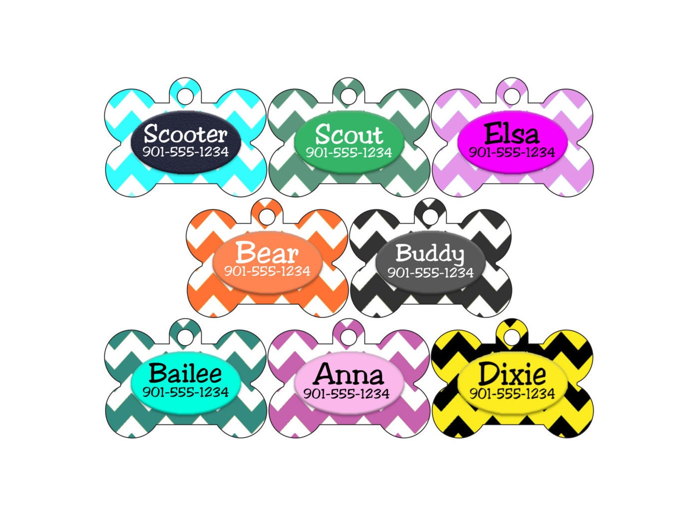 Personalized Dog Tag Pet Id Tag Colorful Chevron w/ Your Pets | Etsy