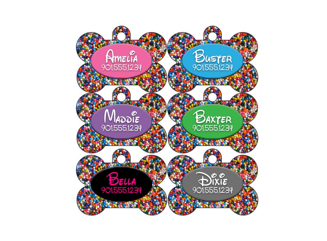 Disney Themed Rainbow Sprinkles Pet Id Dog Tag Personalized W/ Your Pet ...