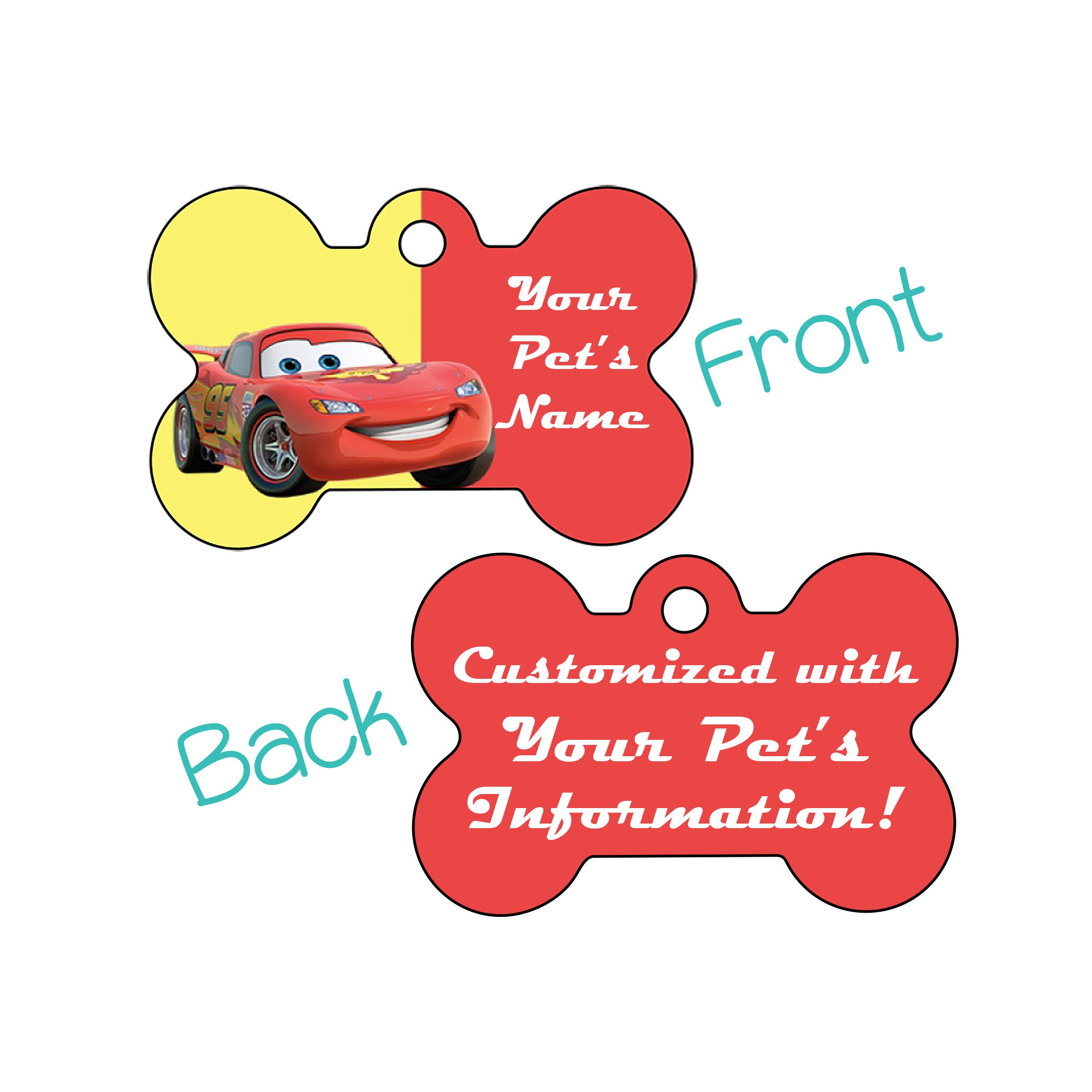 Lighting Mcqueen Disney Cars Double Sided Pet Id Dog Tag - Etsy