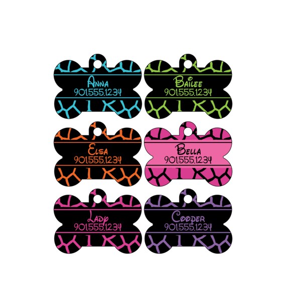 Personalized Animal Print Dog Tag Pet Id Tag Giraffe Print w/ | Etsy