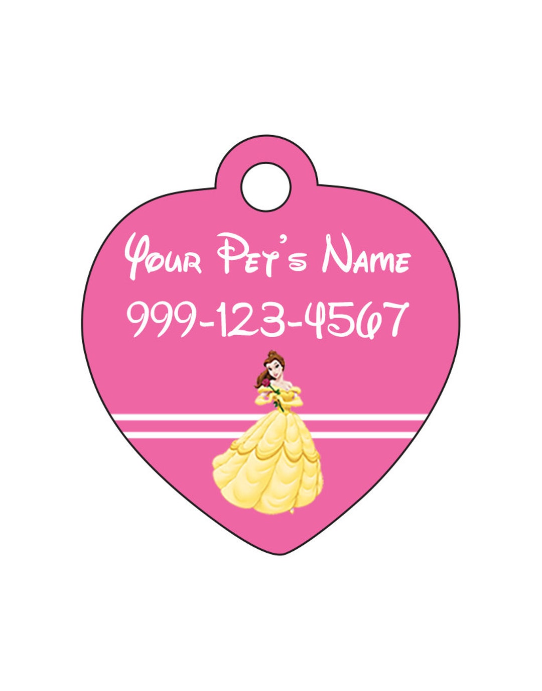 Disney Princess Belle Pink Pet Id Tag for Dogs & Cats Personalized W ...