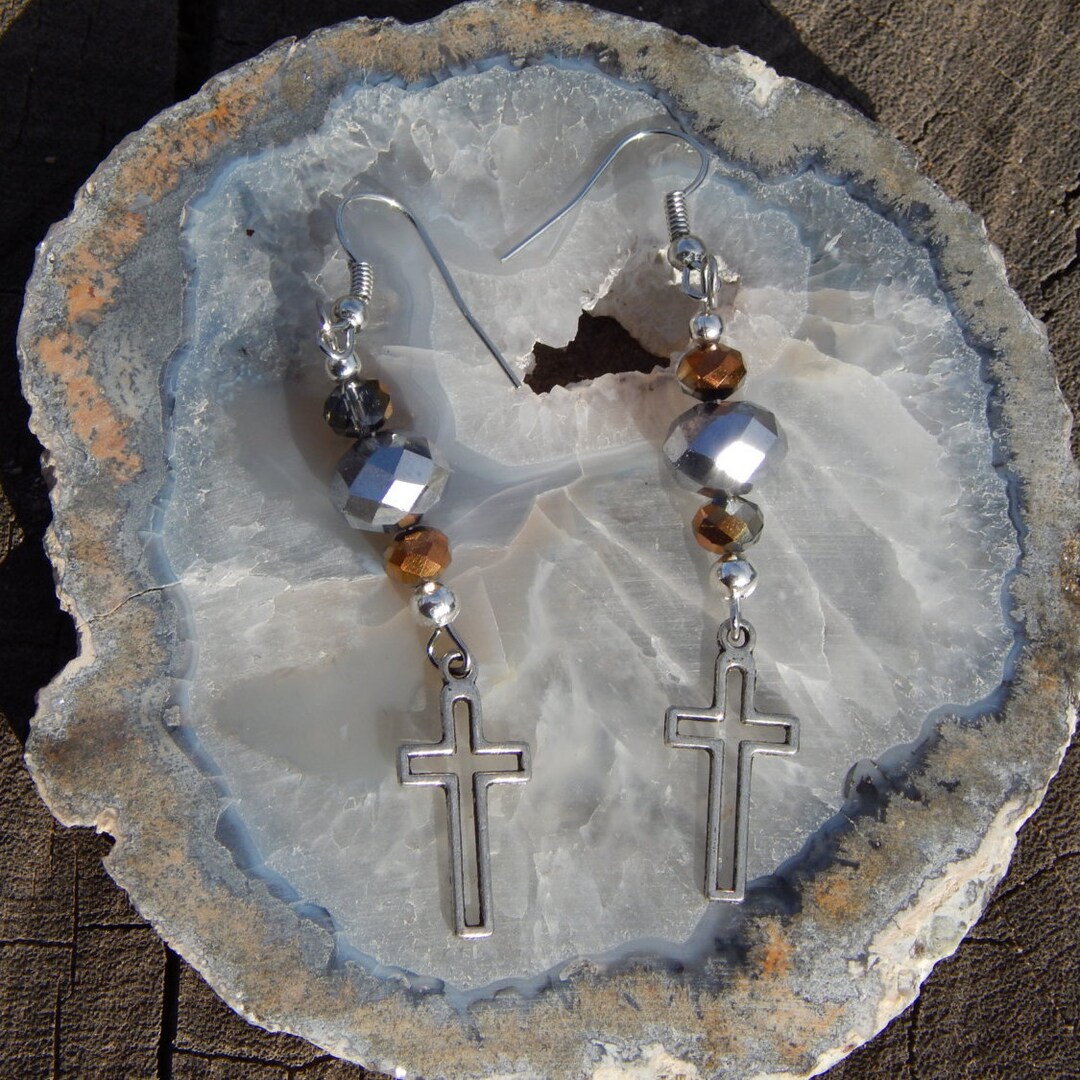 Cross Earrings With Sparkling Glass Beads - Etsy