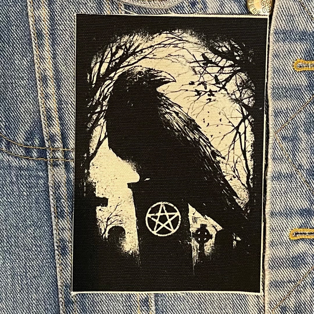 Mourning Raven, , Raven Patch, Cloth Patch, Canvas Patch, Goth Patch ...