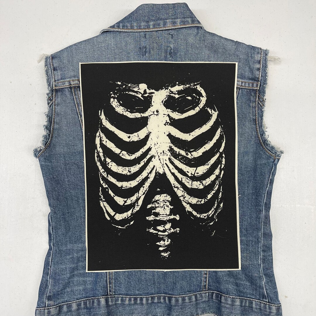 Front Ribcage, Back Patch, Cloth Patch, Ribcage Patch, Punk, Goth, DIY, Battle Vest, Gothic ...