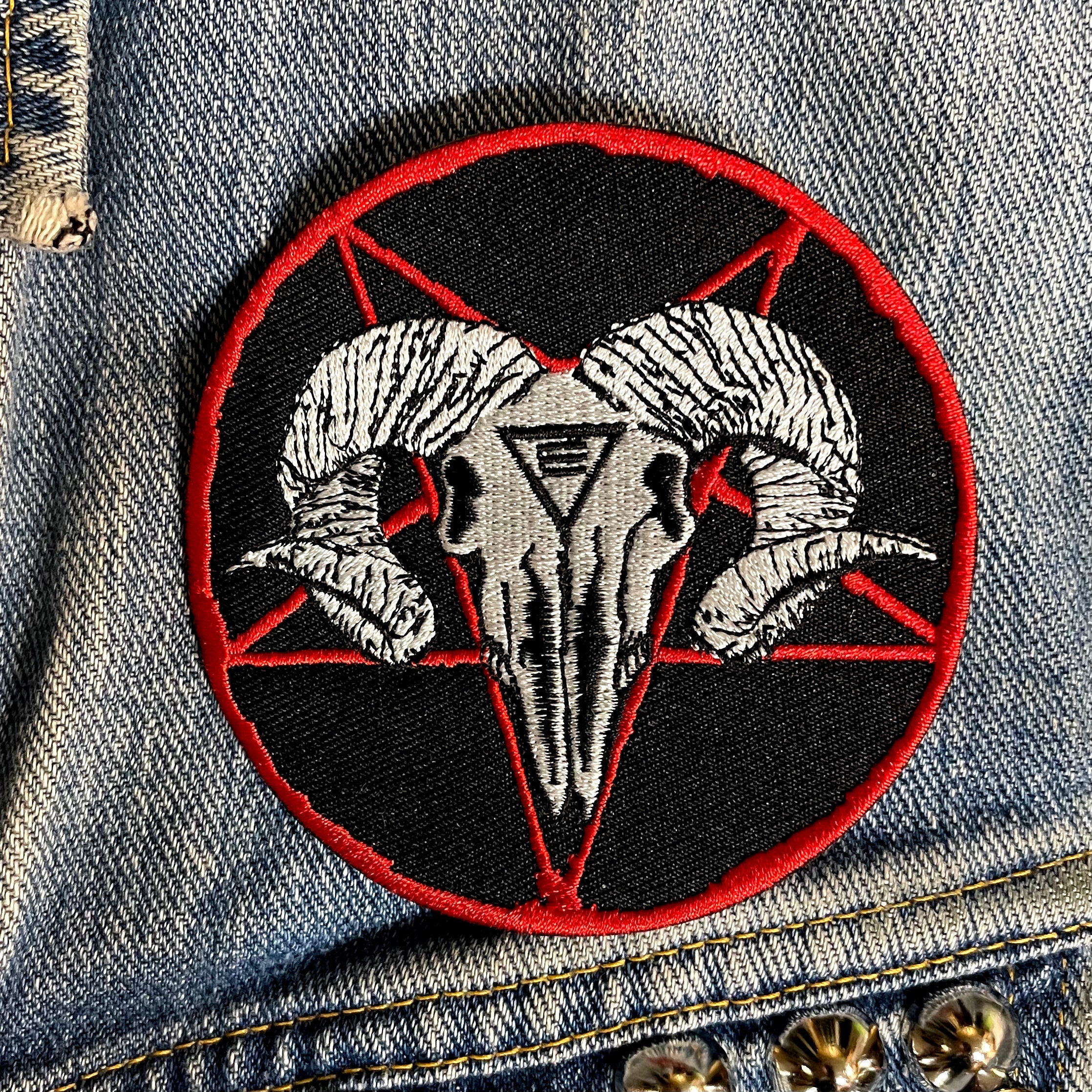Ram Skull Patch, Ram Head, Embroidered Patch, Satanic Patch, Pentacle ...