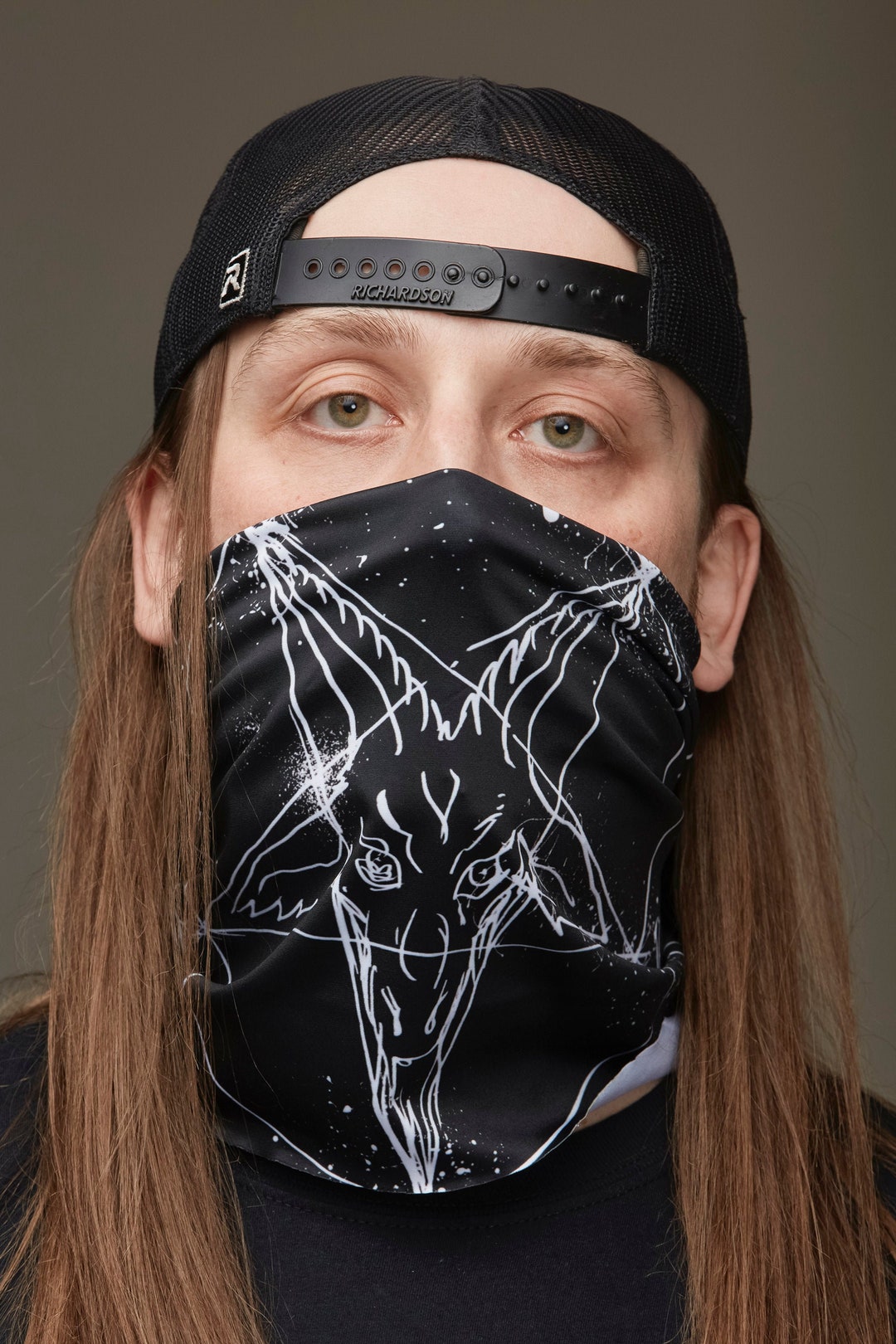 Santanic, Headband, White on Black, Dust Mask, Face Cover, Bandanna ...