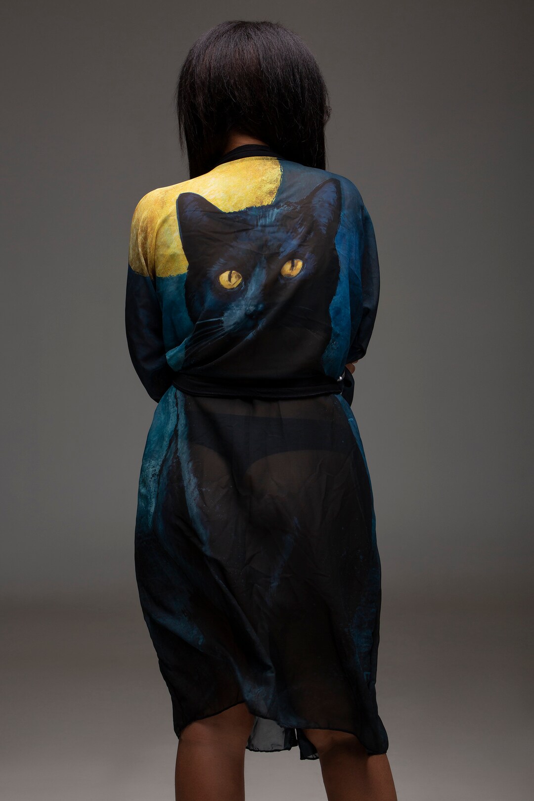 Golden Moon, Cat Kimono, Black Cat, Cat Robe, Sheer Robe, Witchcraft ...