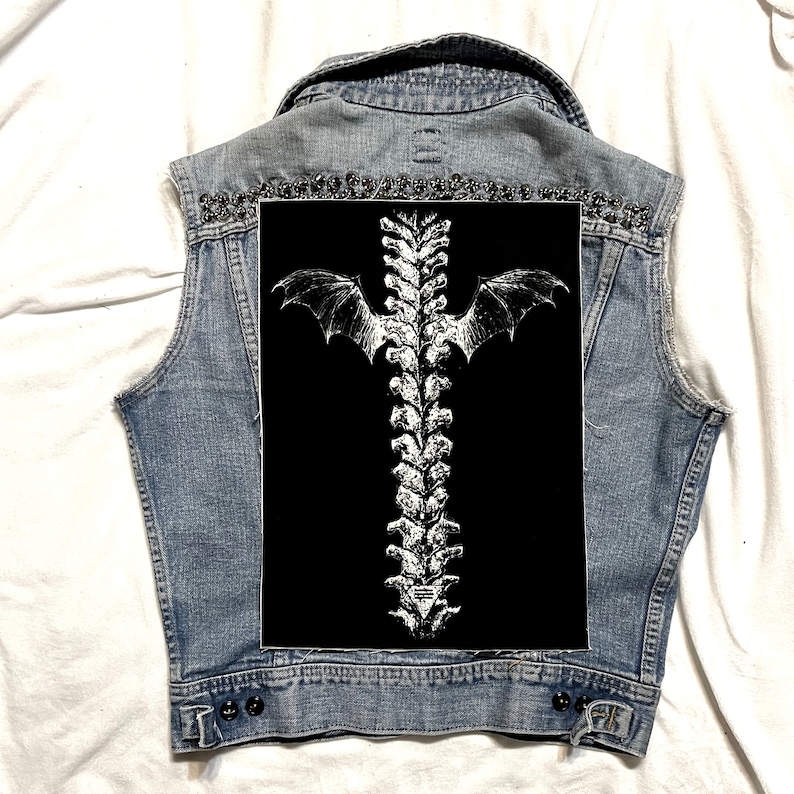 Spine With Wings, Back Patch, Spinal Column, Skeleton Patch, Bones Patch, Cloth Patch, Badge ...