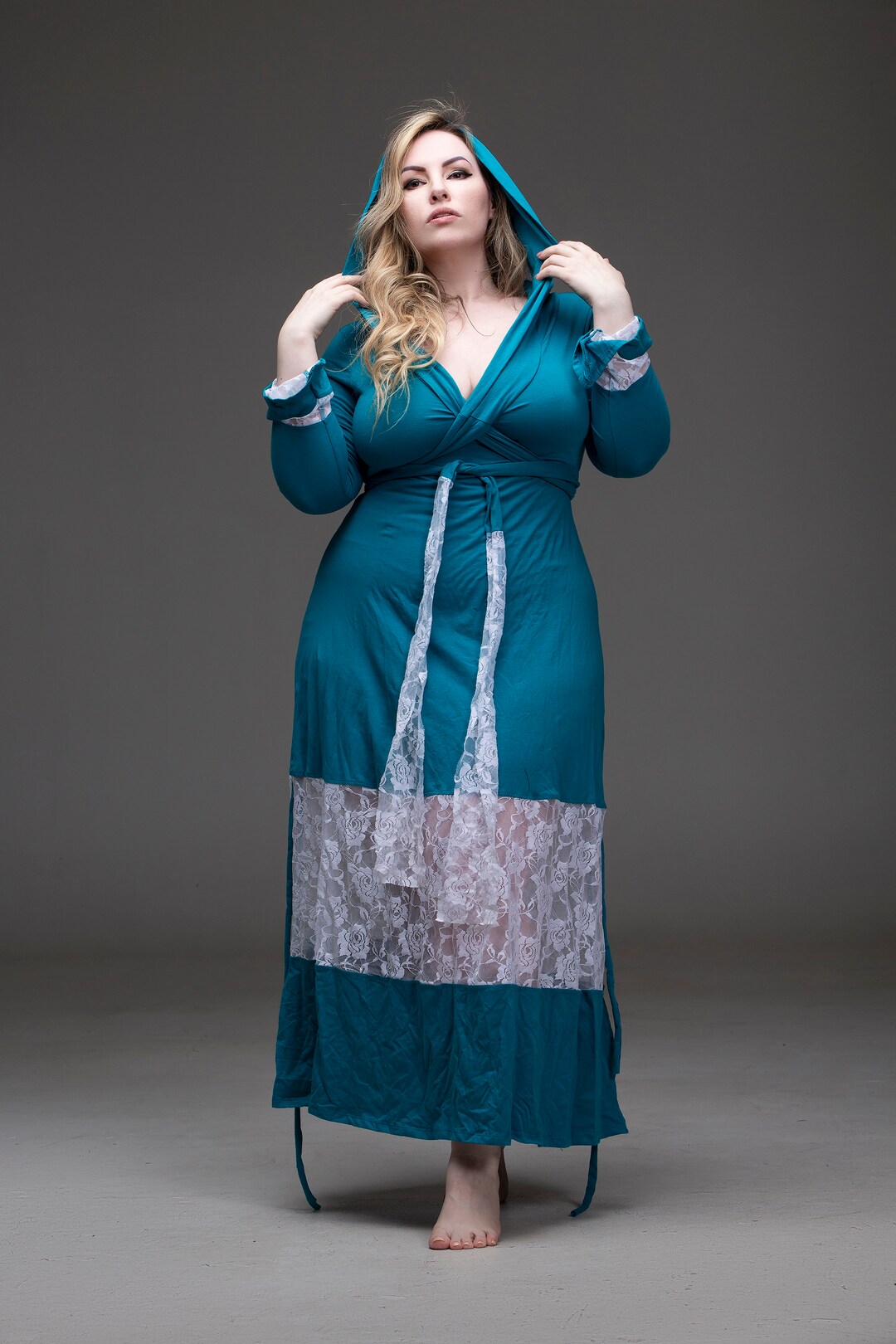 Teal Goddess Robe, Hooded Dress, Loose Dress, Wiccan Robe, Pagan Dress ...