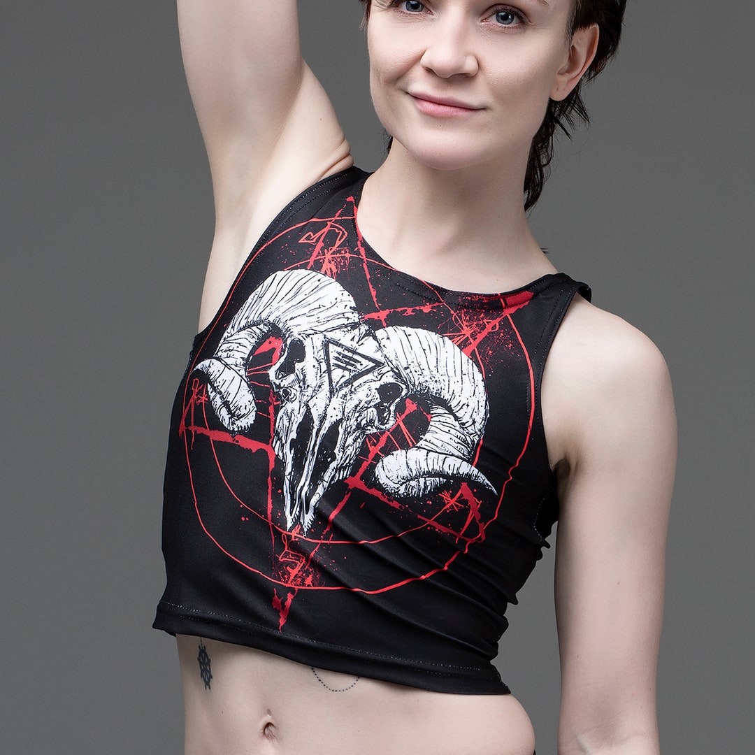 Satanic, Ram Skull, Crop, Goth Crop Top, Satanic Crop, Ram Skull Crop ...