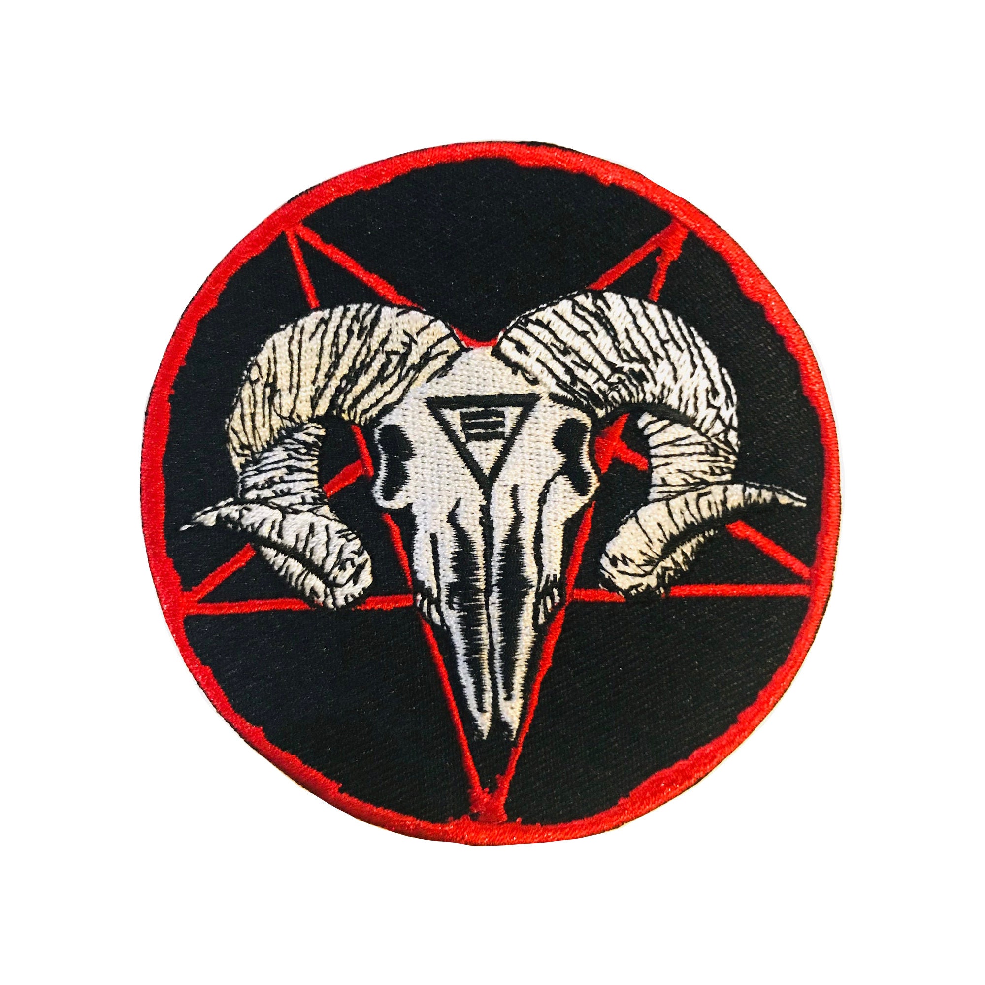 Ram Skull Patch, Ram Head, Embroidered Patch, Satanic Patch, Pentacle ...