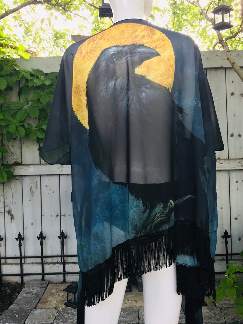 Raven kimono golden moon raven peignoir see through sexy | Etsy