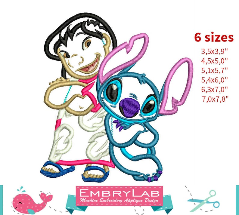 Applique Lilo & Stitch. Machine Embroidery Applique Design. | Etsy Applique Lilo & Stitch. Machine Embroidery Applique Design. | Etsy