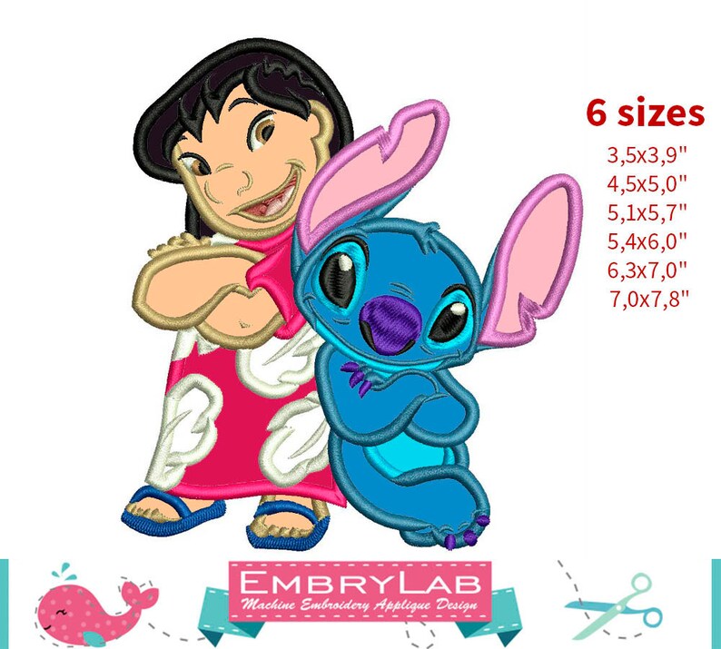 Applique Lilo And Stitch Machine Embroidery Applique Design Etsy