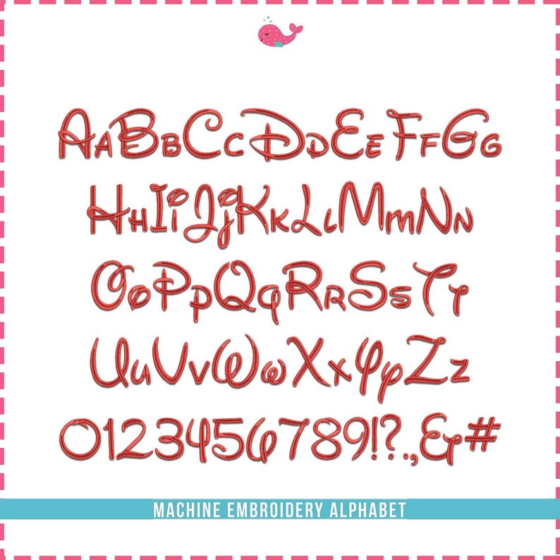 Walt Disney Script Embroidery Font. Monogram Fancy Machine | Etsy