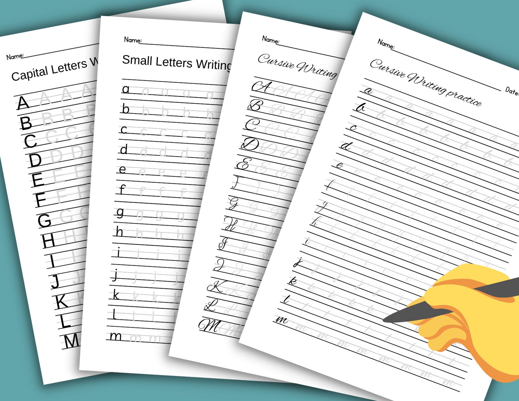 ABC Alphabet Handwriting Practice Sheets Including Cursive, Printable ...