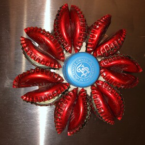 Red Beer Bottle Cap Flower Magnet - Etsy