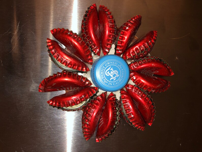 Red Beer Bottle Cap Flower Magnet - Etsy