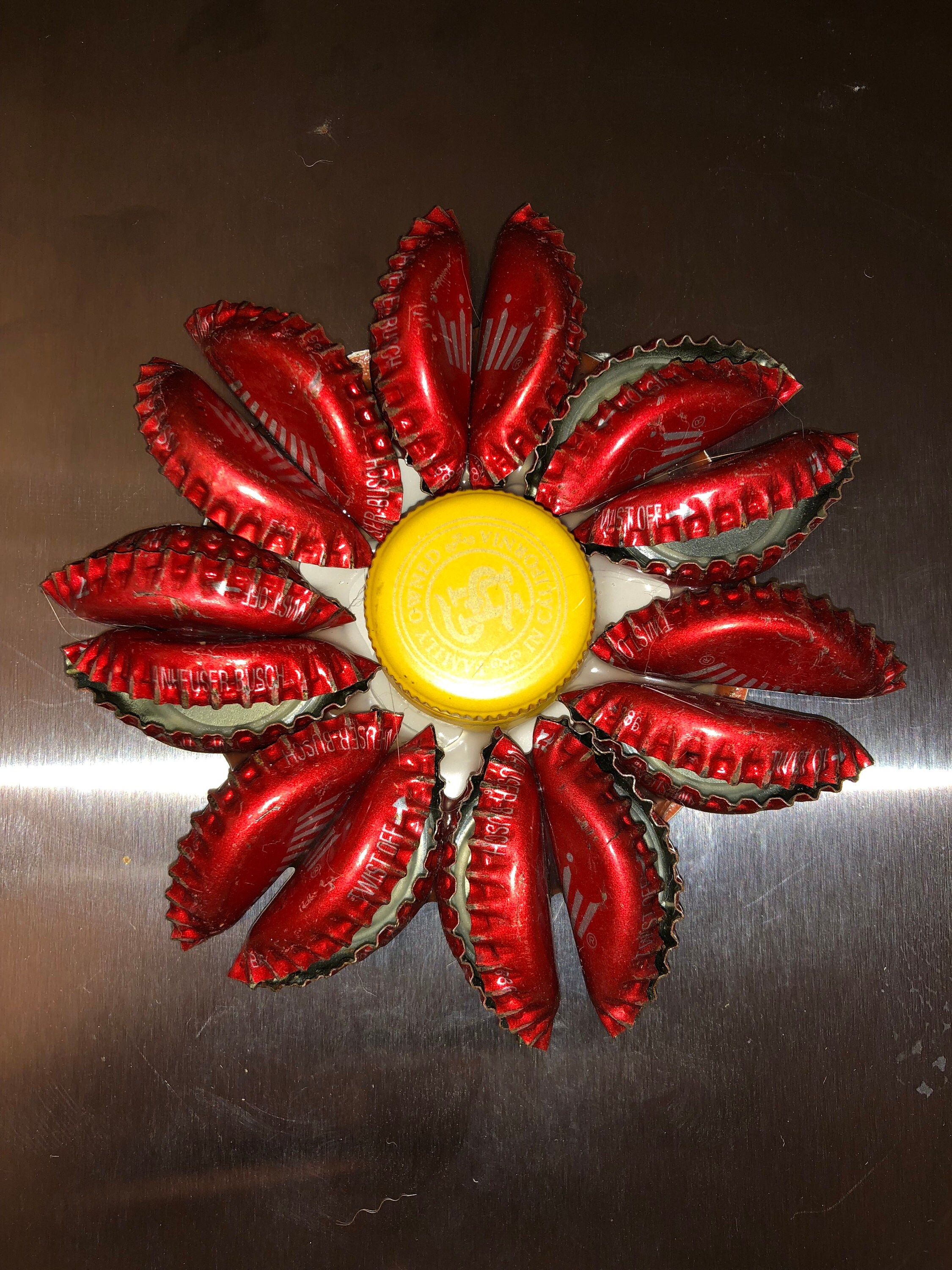 Red Beer Bottle Cap Flower Magnet | Etsy