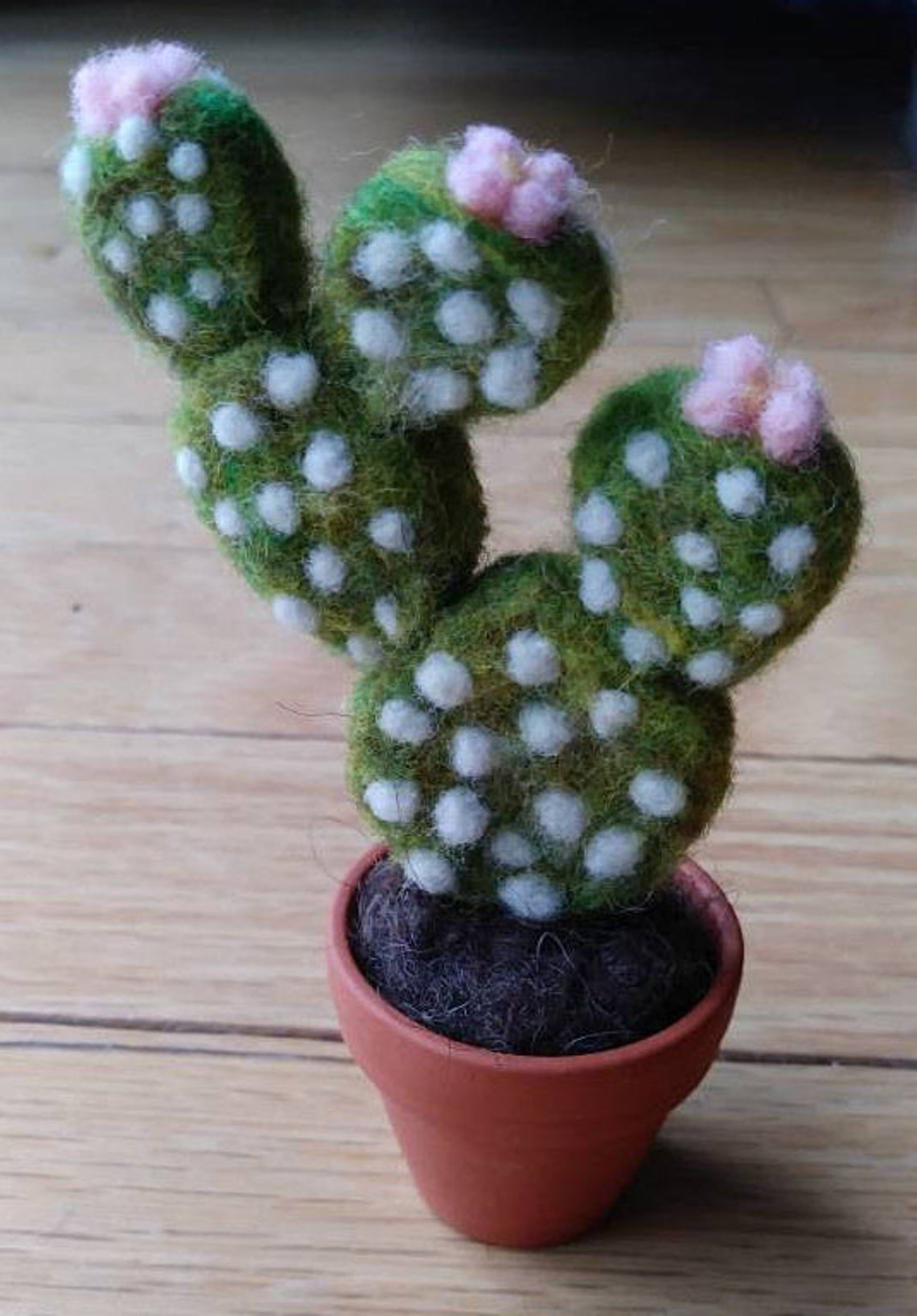 Small Needle Felted Cactus With Colored Flowers Handmade - Etsy