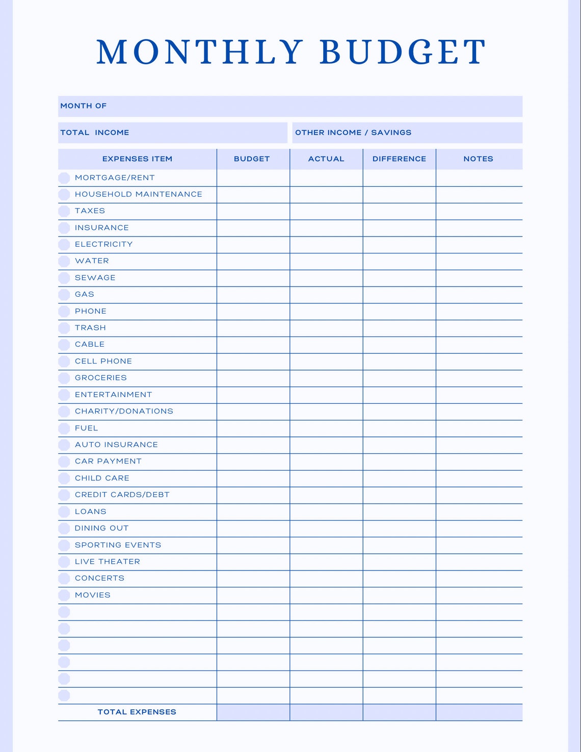 Monthly Budget Tracker - Etsy