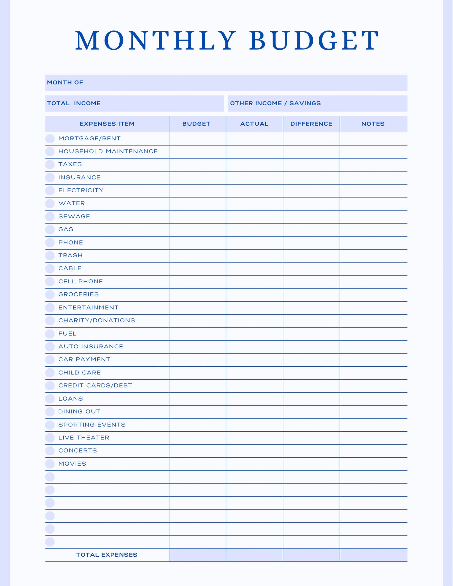Monthly Budget Tracker - Etsy