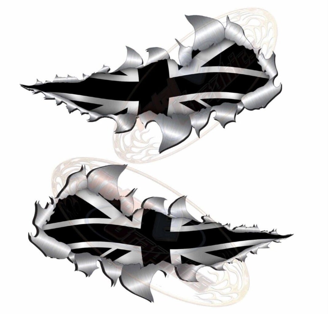 Pairmetal Rip Torn Open Black Union Jack Sticker - Etsy