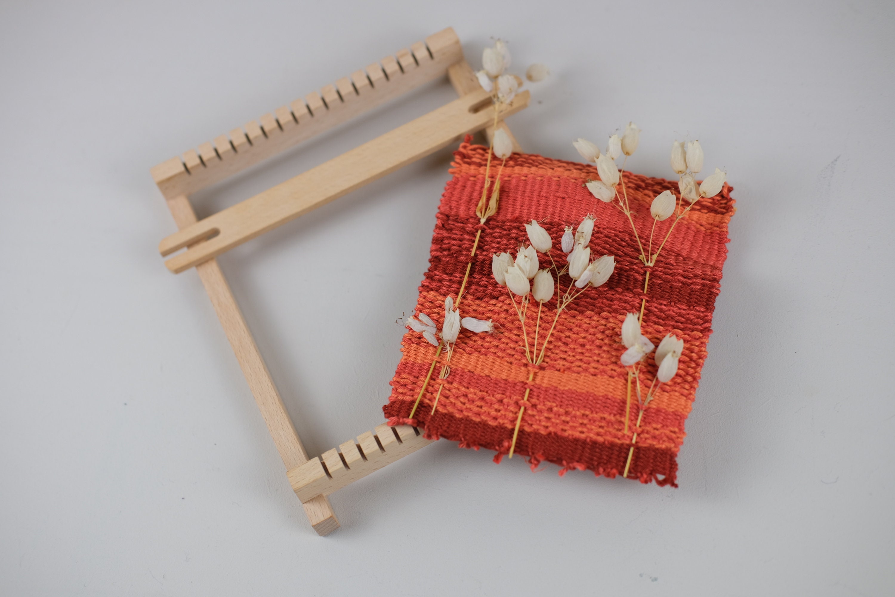 Botanical Lilium Orange Big DIY Weaving Kit Loom Wooden Frame Natural ...
