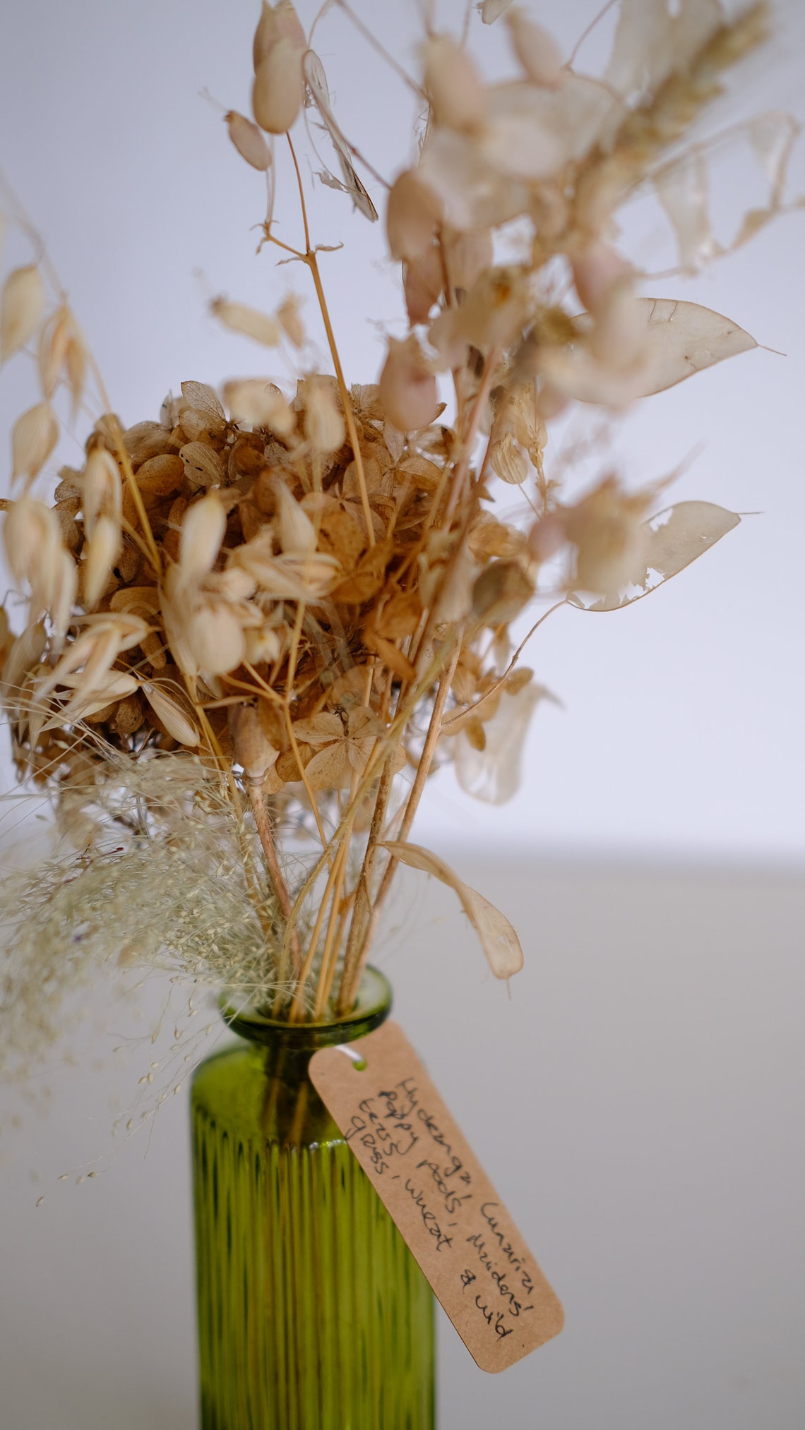 Neutral Dried Flower Bouquet With Green Glass Vase - Etsy