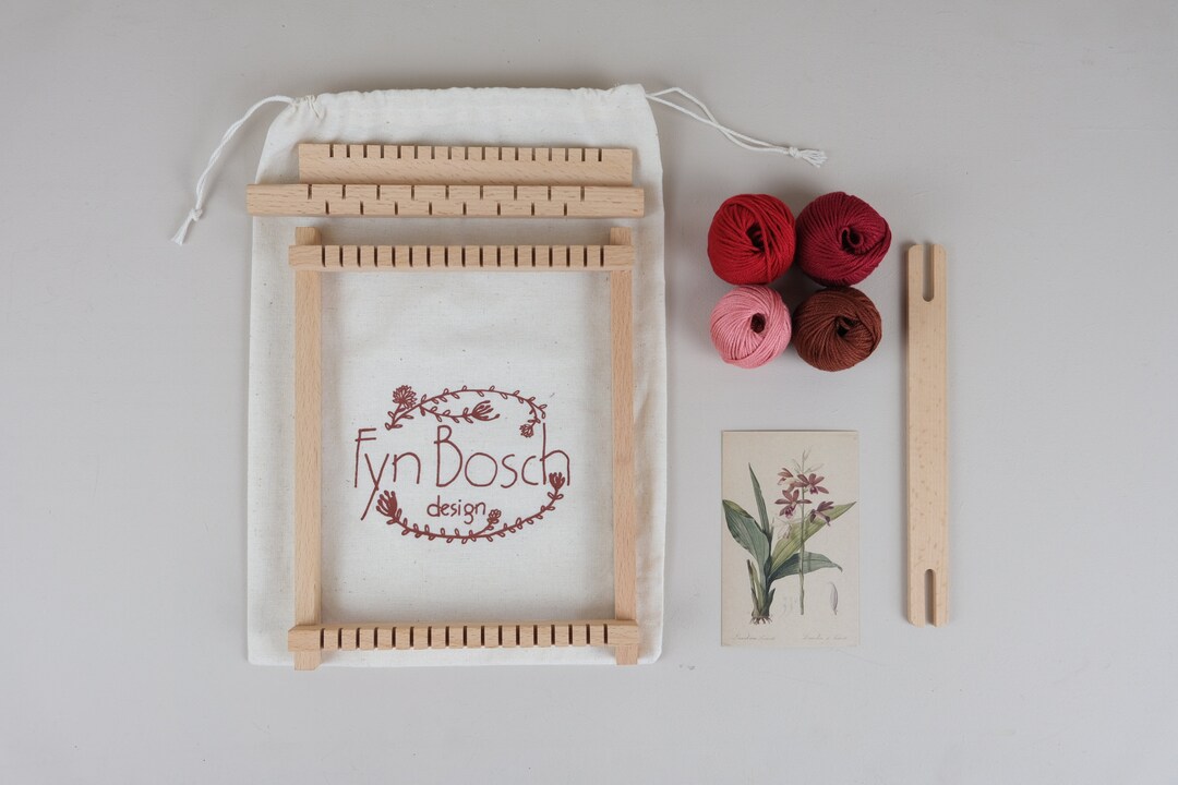 DIY Weaving Kit: Botanical Red Orchid Design, Wooden Loom - Etsy