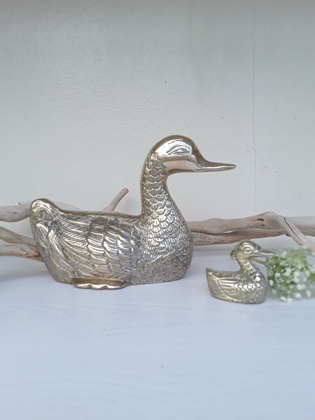 Vintage, Solid Brass, Mother Duck and Duckling Figuirines. Rustic Brass ...