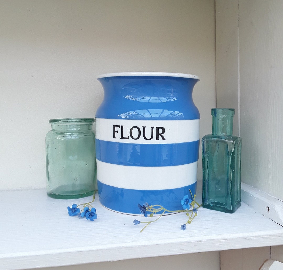 Large 7 Inch, Vintage, TG Green Cornishware Flour Storage Jar. Blue and ...