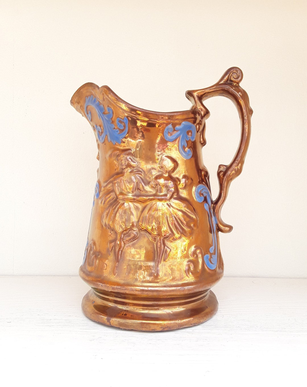 19th Century, Copper Lustre, Ceramic Mask Jug With Embossed Dancing ...
