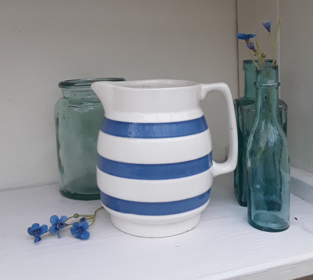 Vintage, Blue and White 'cornishware' Style Milk Jug. Blue and White Paramount Chefware ...