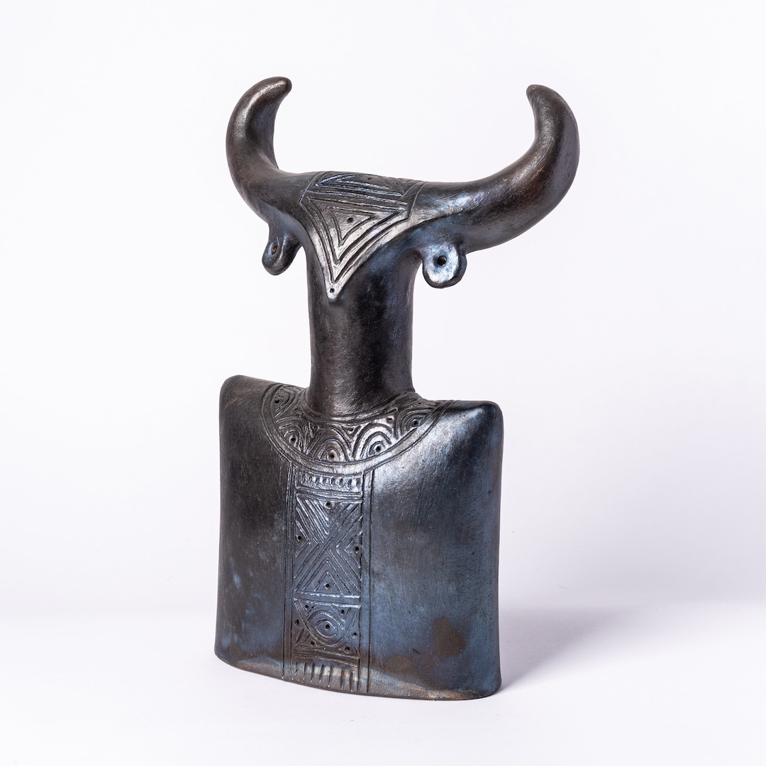 Large Minotaur Statue, Raku Statue, Ceramic Statue, Antique Figurine ...