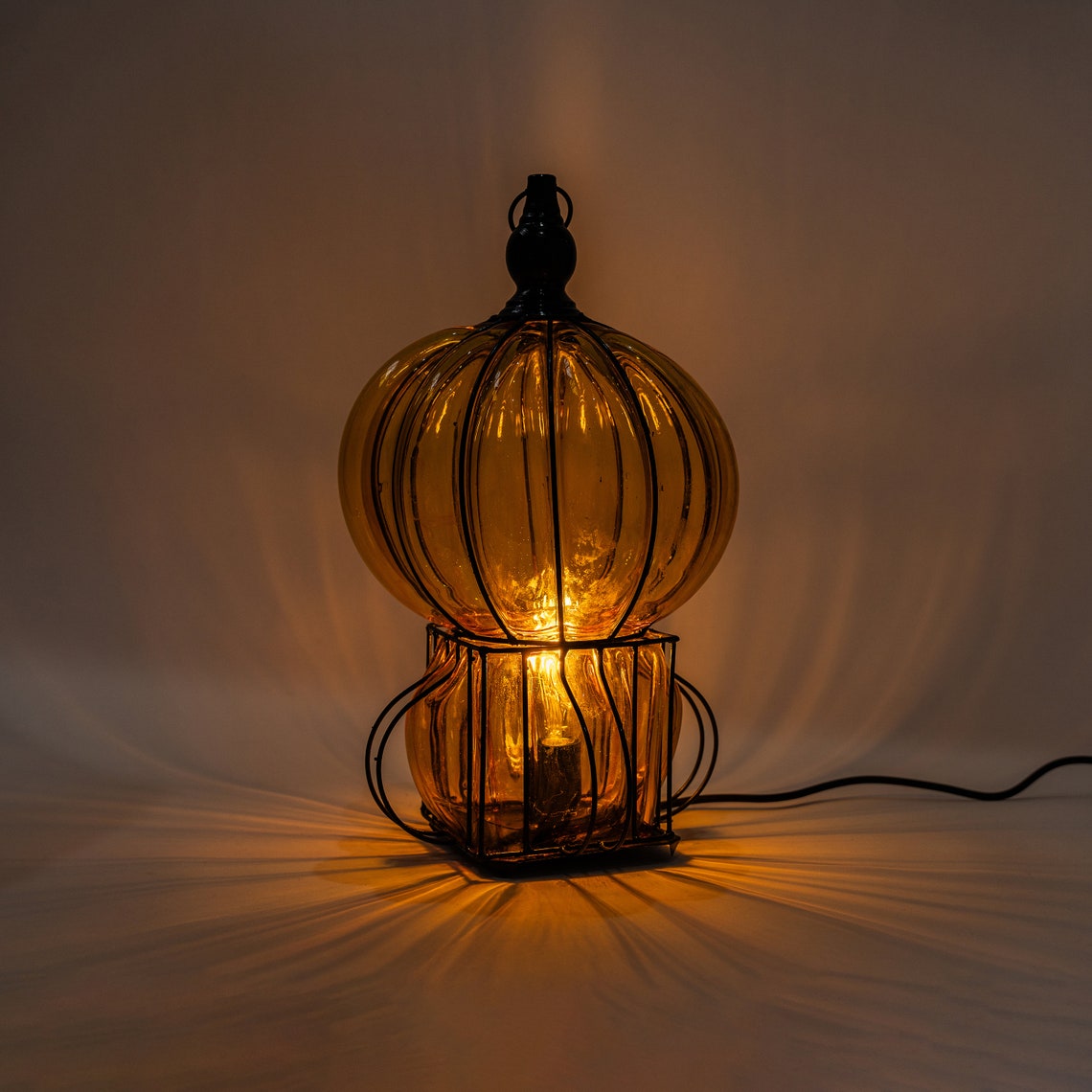 Large "sidi Bou Saïd" Table Lamp in Blown Glass, Honey Color, Murano ...