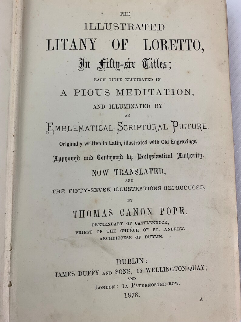 Antique Illustrated Litany of Loretto Book, 1878, Irish Religious Text ...