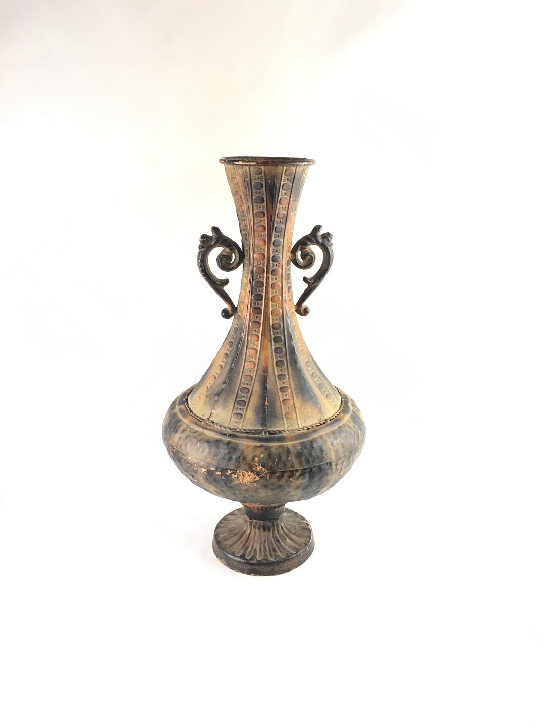 Large Old Metal Vase Tin Urn Shaped Vase Spanish Perhaps - Etsy