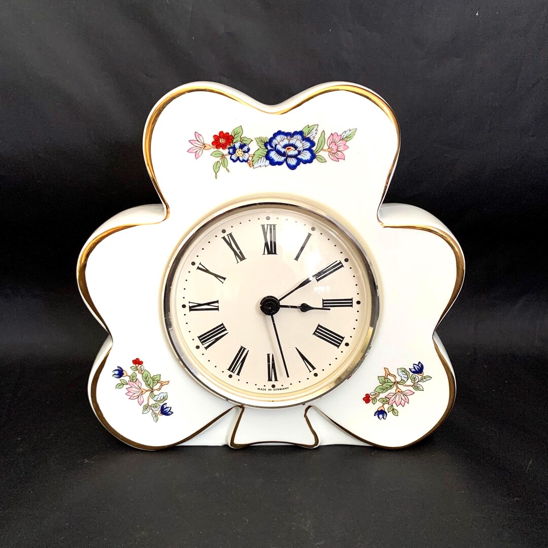 Vintage Desk Clock, Irish Clock, Royal Tara Clock, Shamrock, Porcelain ...