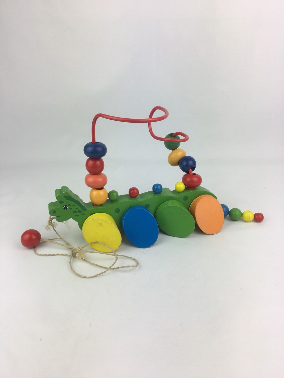 Vintage Wooden Dragon Pull Toy: Beaded Tail, Nursery Decor - Etsy