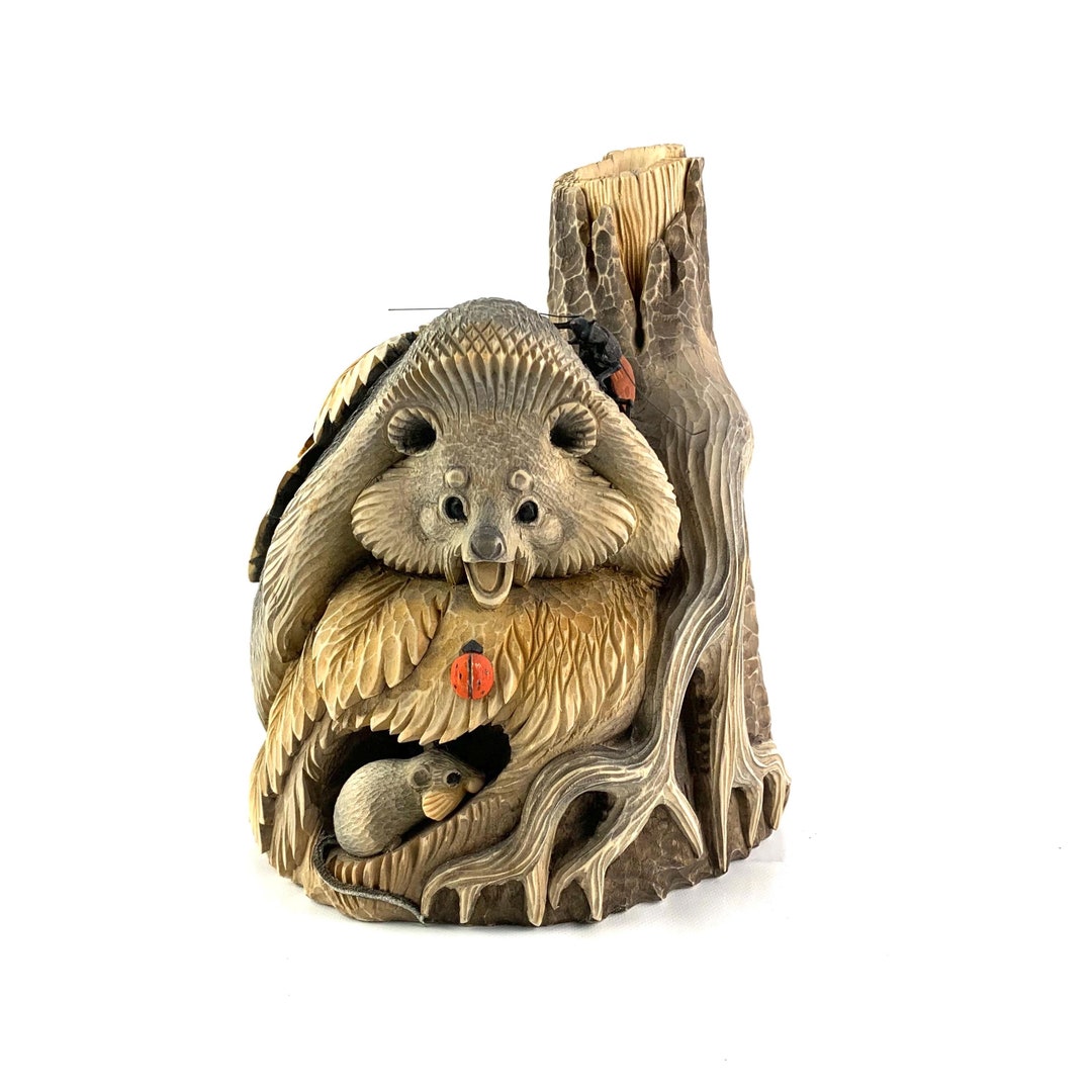 Wooden Carving, Hedgehog, Field Mouse, Linden Wood, Hand Carved, Home ...