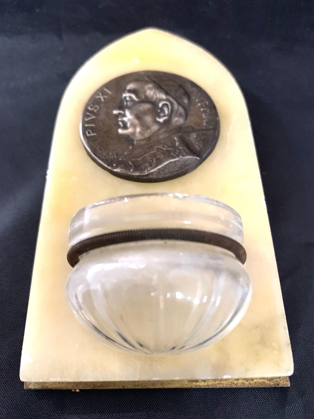 Vintage Italian Holy Water Font: Pope Pius Xi Plaque Signed Tschudin ...