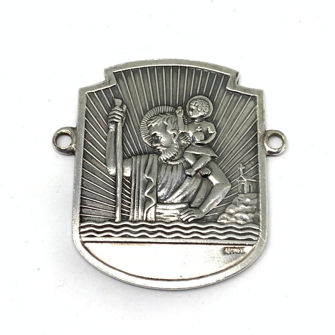 Antique Religious Dashboard Badge of Saint Christopher, Alpacca Silver ...
