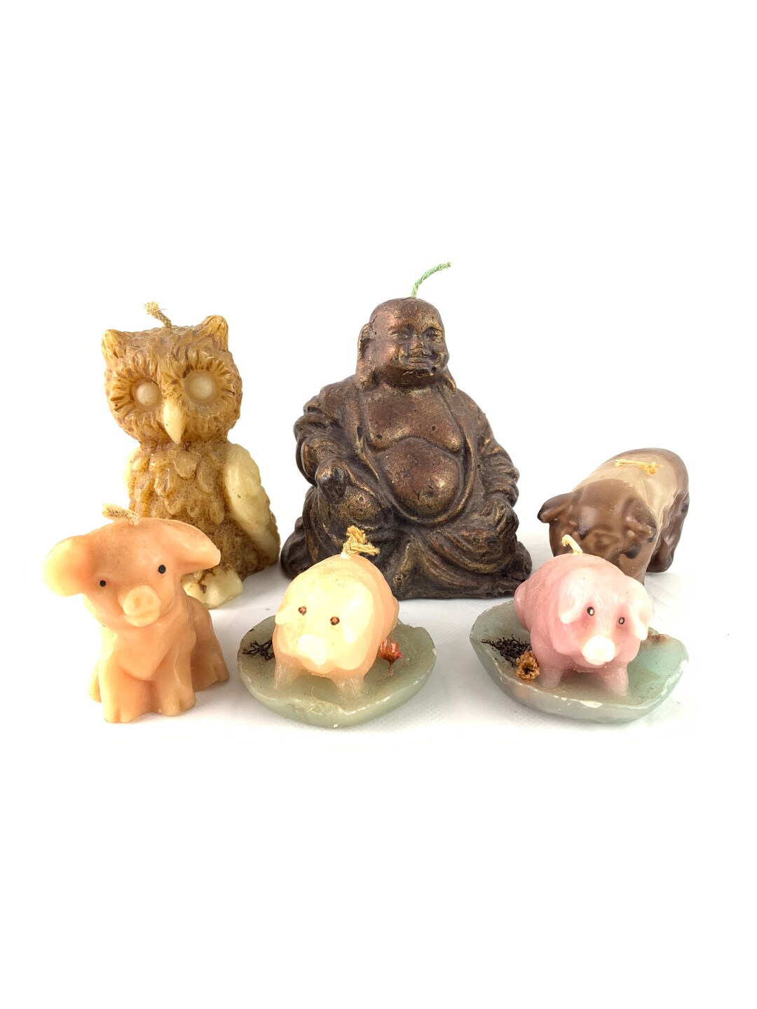 Vintage Figurine Candles: Buddha, Owl, Pigs - Home Decor Set - Etsy