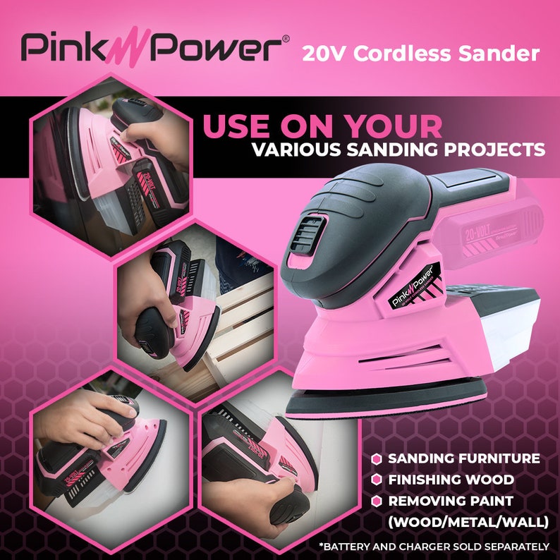 Pink Power Detail Sander for Woodworking 20V Cordless | Etsy